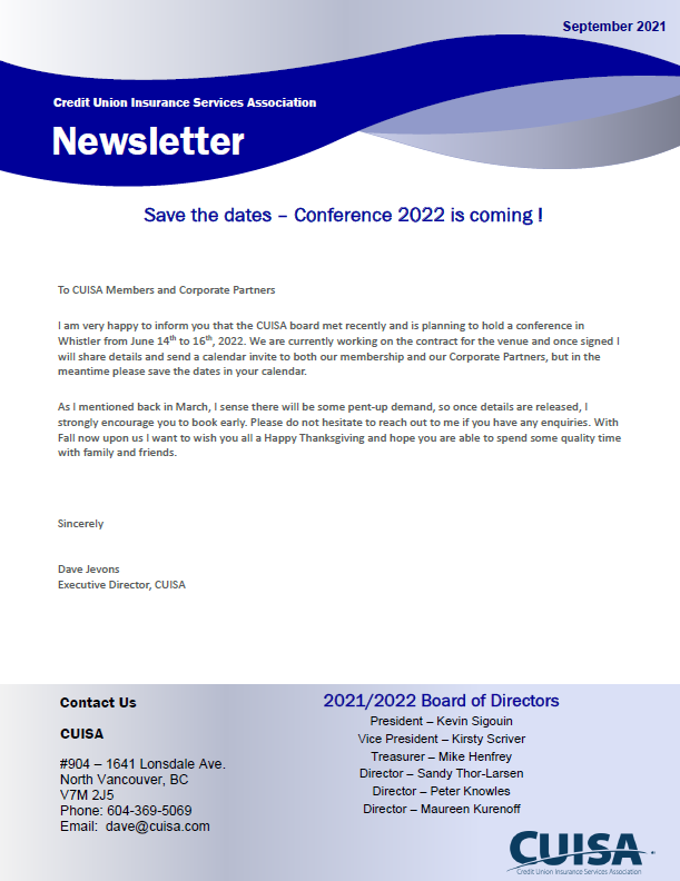 September 2021 Newsletter Credit Union Insurance Services Association september-2021-newsletter-credit-union-insurance-services-association